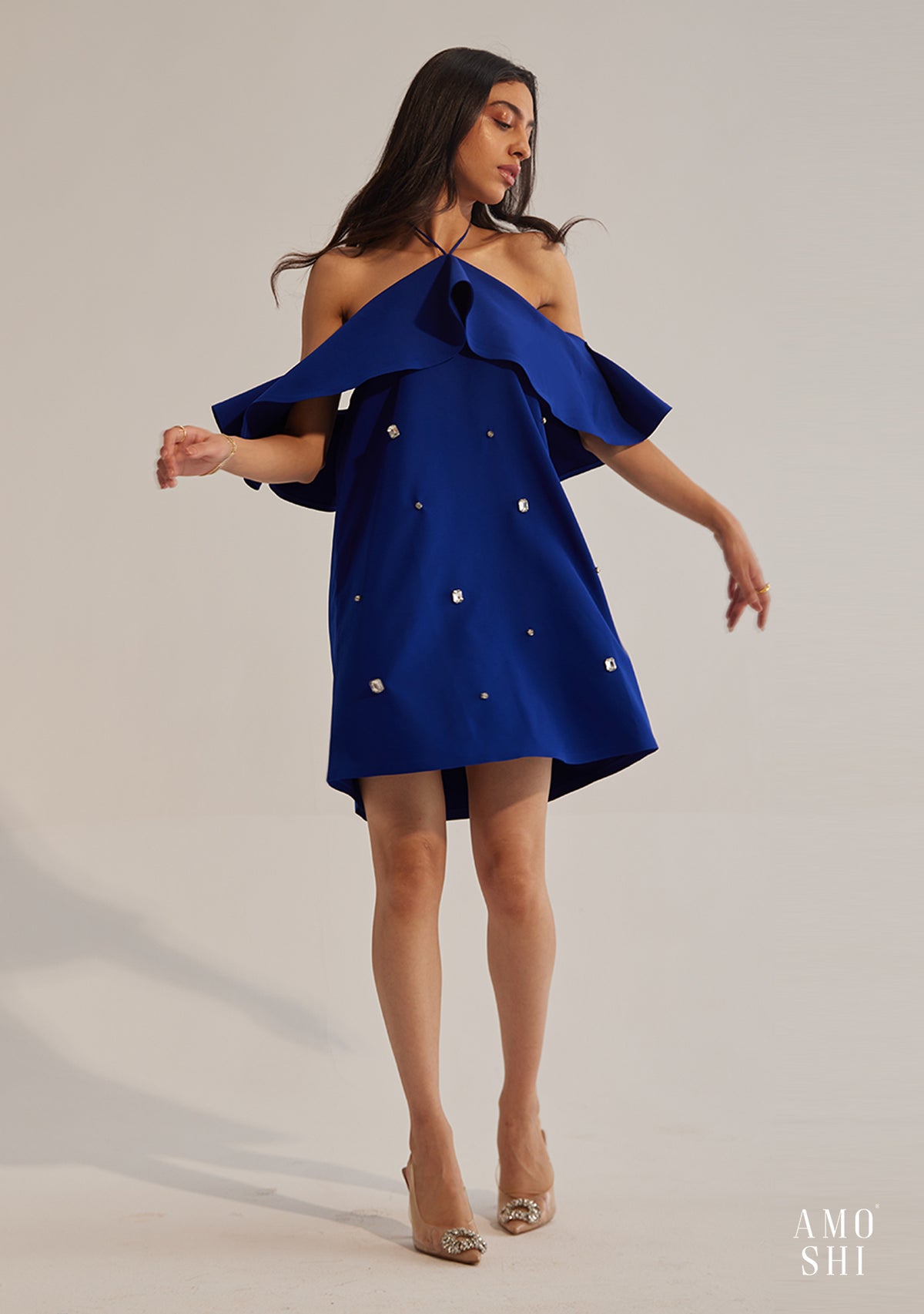 Rene Halter Mini Dress (Blue)